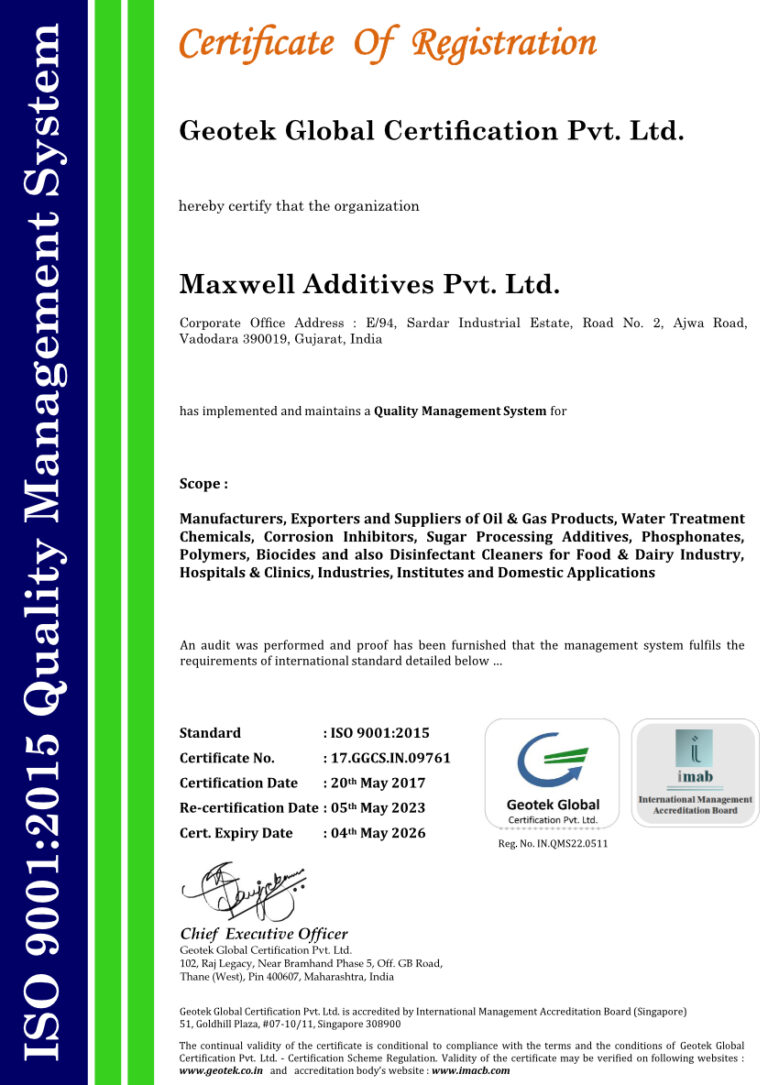 Specialty chemicals manufacturer and supplier Maxwell Additives